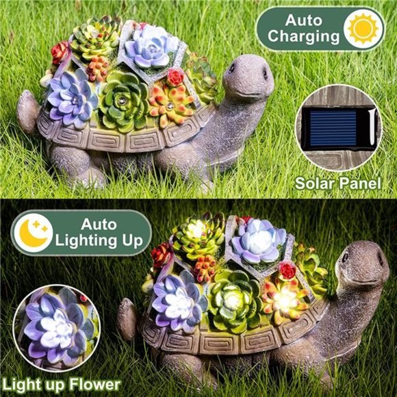 Accents | 115 Inch Solar Garden Statues Turtle Figurine With Succulent ...